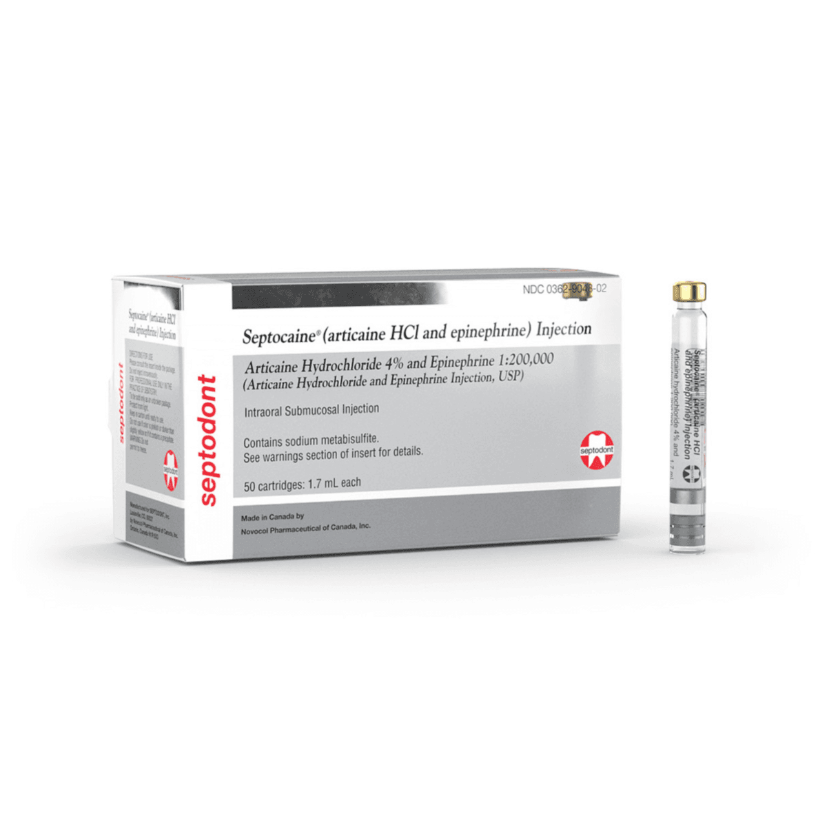Septocaine w/ Epinephrine Articaine Hydrochloride 4% - 1:200000 (Silver ...